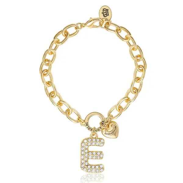 Juicy Couture Pavé Initial Charm Bracelet, Letter E - Goldtone
