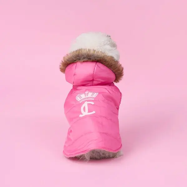 Juicy Couture Pet Faux Fur Hooded Jacket - Hot Pink