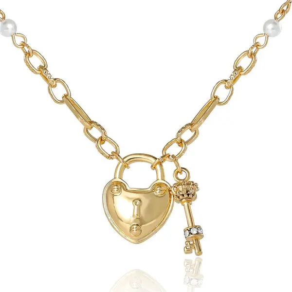Juicy Couture Heart Locket Charm Chain Necklace - Goldtone