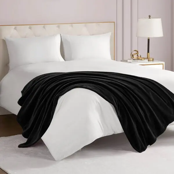 Juicy Couture Solid Plush Throw Blanket - Black