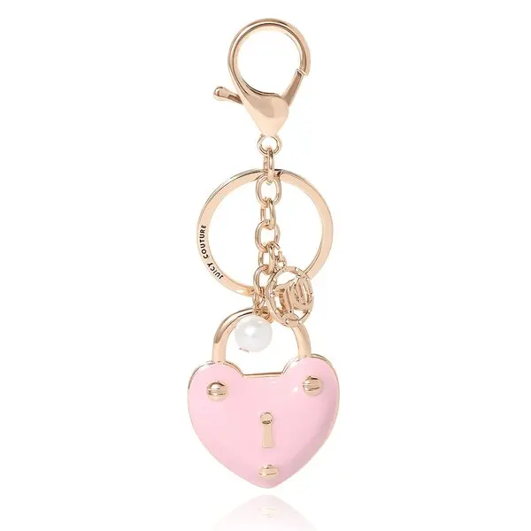 Juicy Couture Pink Padlock Heart Keychain Bag Charm - Goldtone