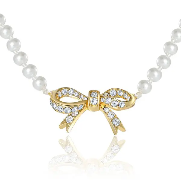 Juicy Couture Pearl Necklace With Pavé Bow - Goldtone