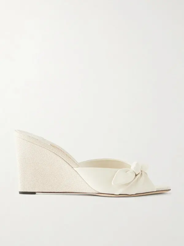 JIMMY CHOO Livi 85 Bow-embellished Wedge Sandals - Neutrals