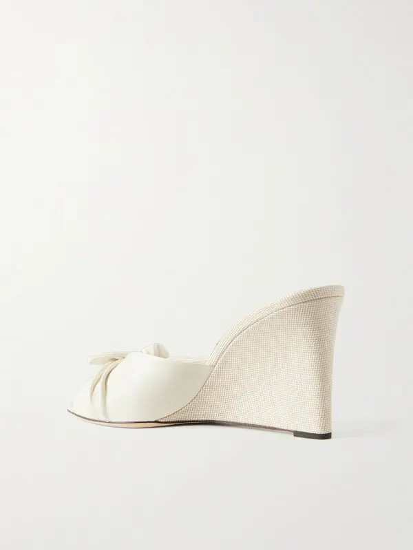 JIMMY CHOO Livi 85 Bow-embellished Wedge Sandals - Neutrals