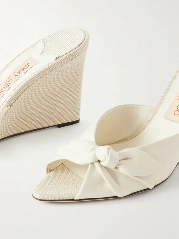 JIMMY CHOO Livi 85 Bow-embellished Wedge Sandals - Neutrals