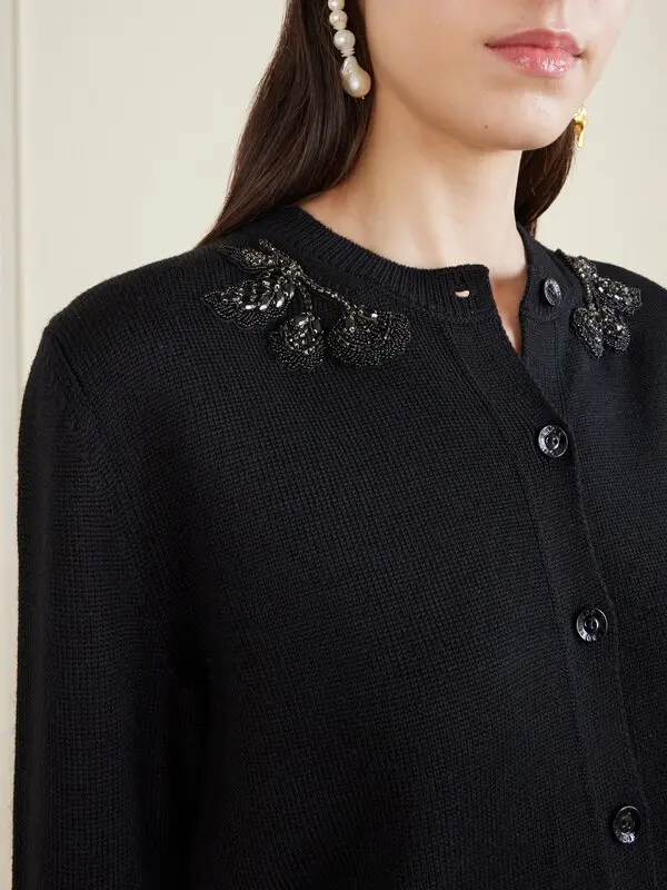 Erdem Embellished Merino Wool Cardigan