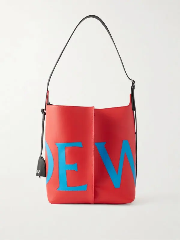 Loewe Large Pleated Printed Leather Shoulder Bag - Red