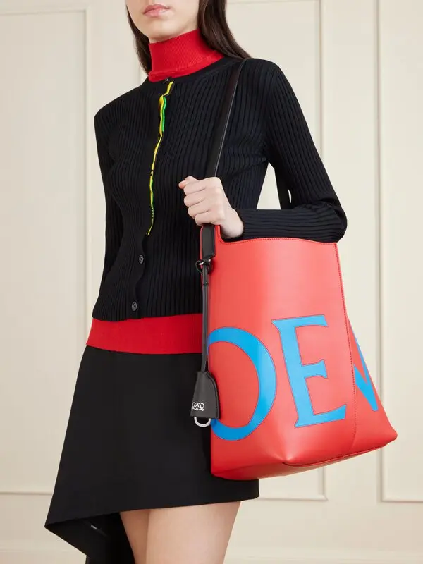 Loewe Large Pleated Printed Leather Shoulder Bag - Red