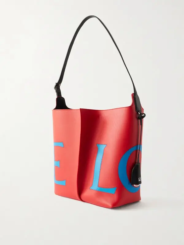 Loewe Large Pleated Printed Leather Shoulder Bag - Red