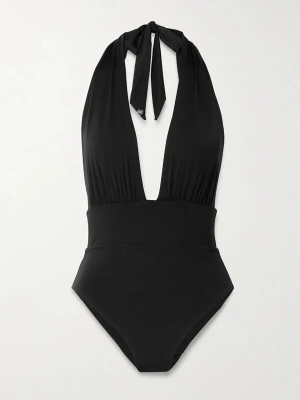 Max Mara Halterneck Plunge One Piece Swimsuit - Black