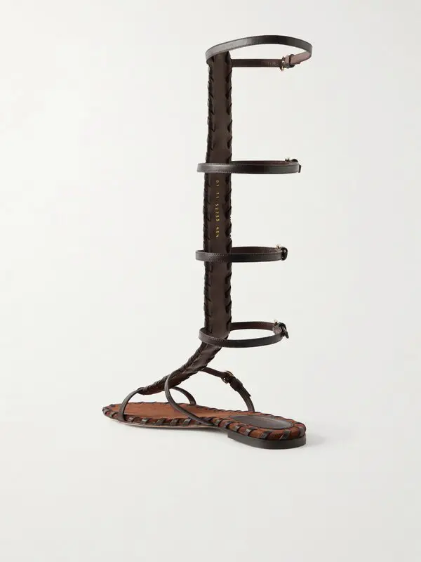 GIANVITO ROSSI Whipstitched Leather-trimmed Suede Sandals