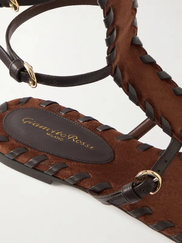 GIANVITO ROSSI Whipstitched Leather-trimmed Suede Sandals
