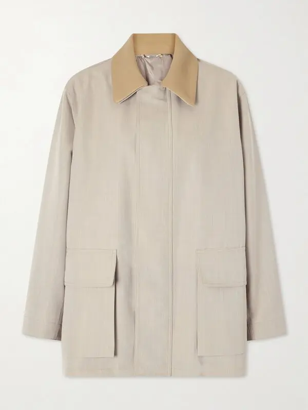 Auralee Leather-trimmed Wool-canvas Jacket
