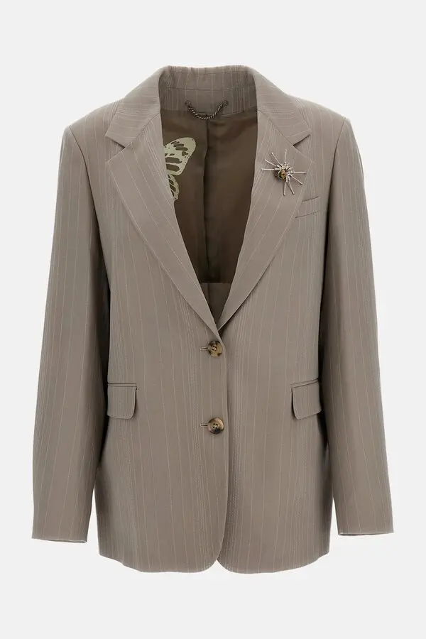 GOLDEN GOOSE Pinstripe Blazer With Brooch