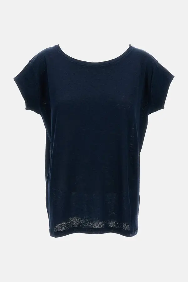 BIFFI Linen Crew-neck T-shirt - Blue