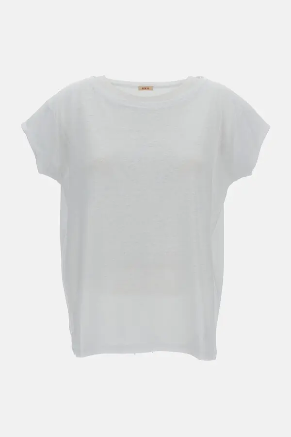 BIFFI Linen Crew-neck T-shirt - Bianco
