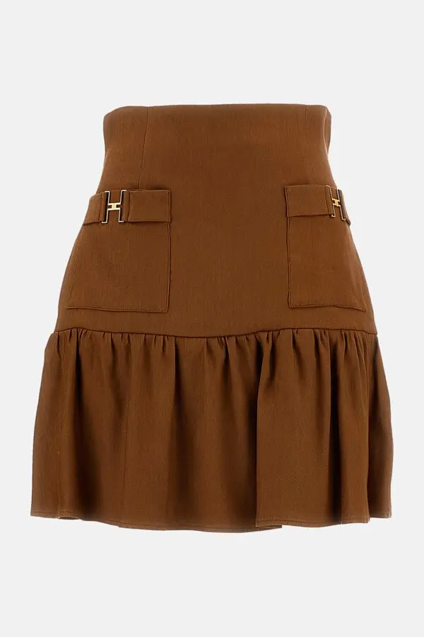 Elisabetta Franchi Linen-blend Mini Skirt With Jewel Detail - Brown