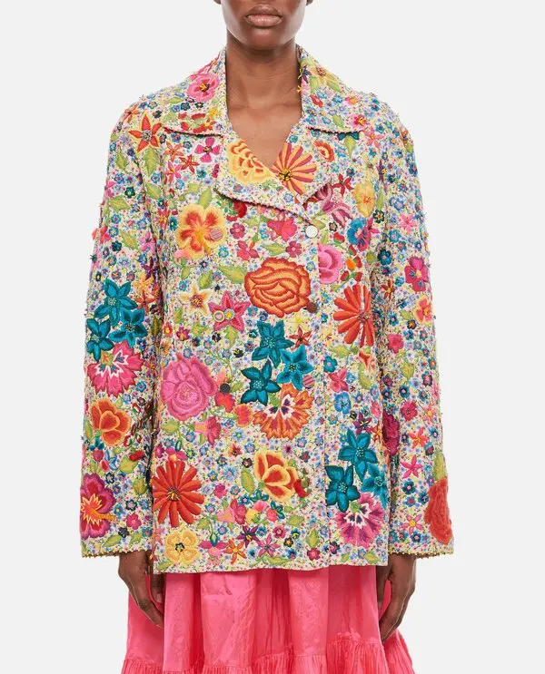 Pero Floral Embroidered Double-breasted Jacket - Multicolore