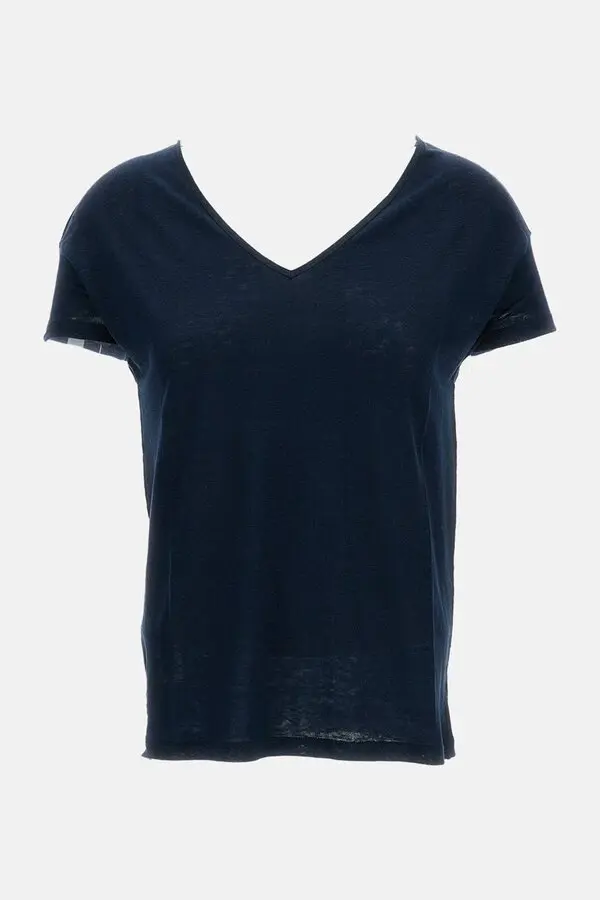 BIFFI Linen V-neck T-shirt - Blue
