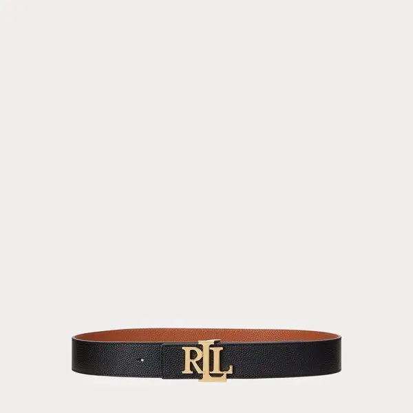 Ralph Lauren Logo Reversible Pebbled Leather Wide Belt - Black/lauren Tan
