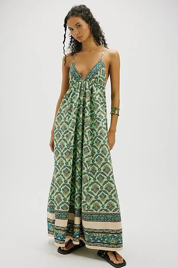 Free People Printed Maxi Dress - Paradise Green Combo