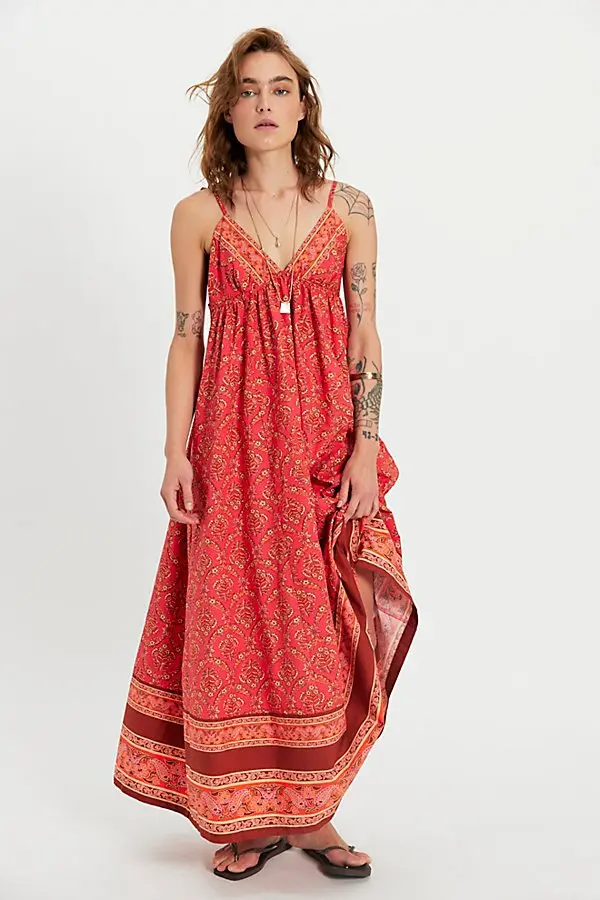 Free People Printed Maxi Dress - Tart Berry Combo