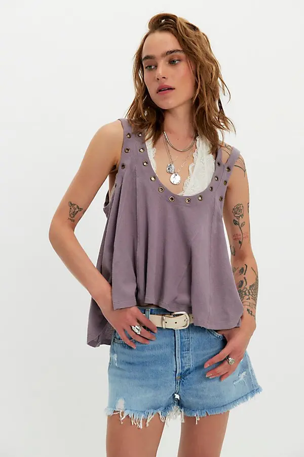 Free People Cleo Grommet Tank - Purple Dove