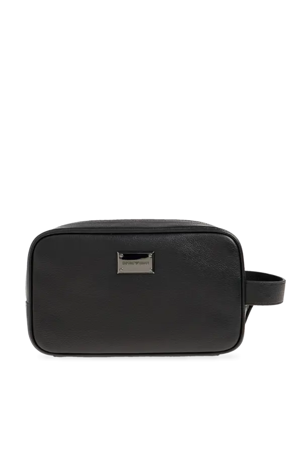 Emporio Armani Leather Toiletry Bag - Black
