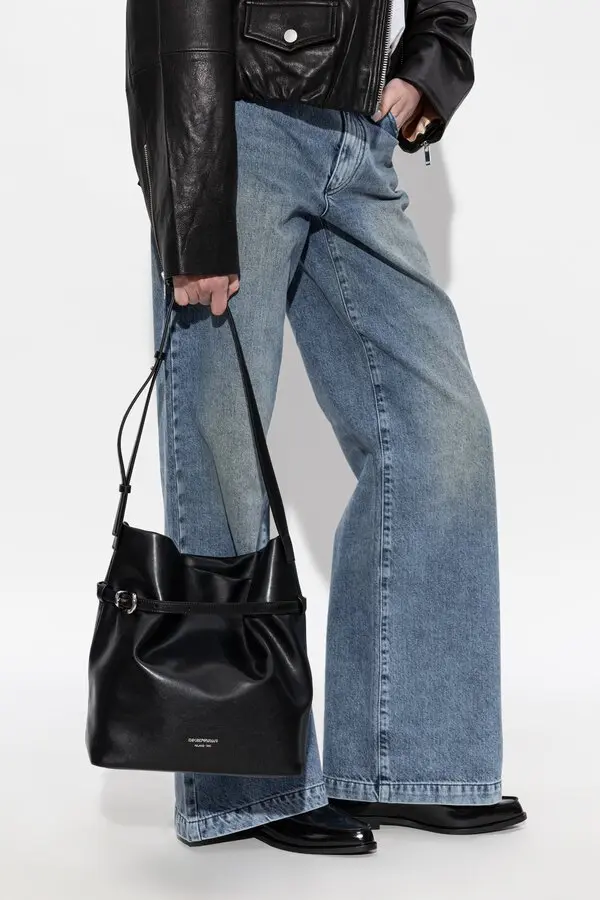 Emporio Armani Leather Bucket Shoulder Bag - Black | Editorialist