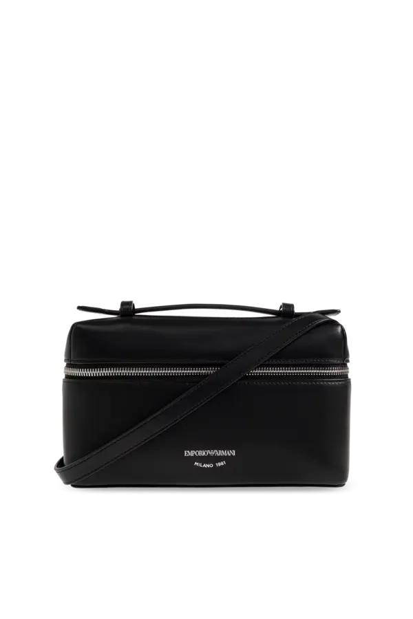 Emporio Armani Bovine Leather Handbag With Adjustable Strap - Black