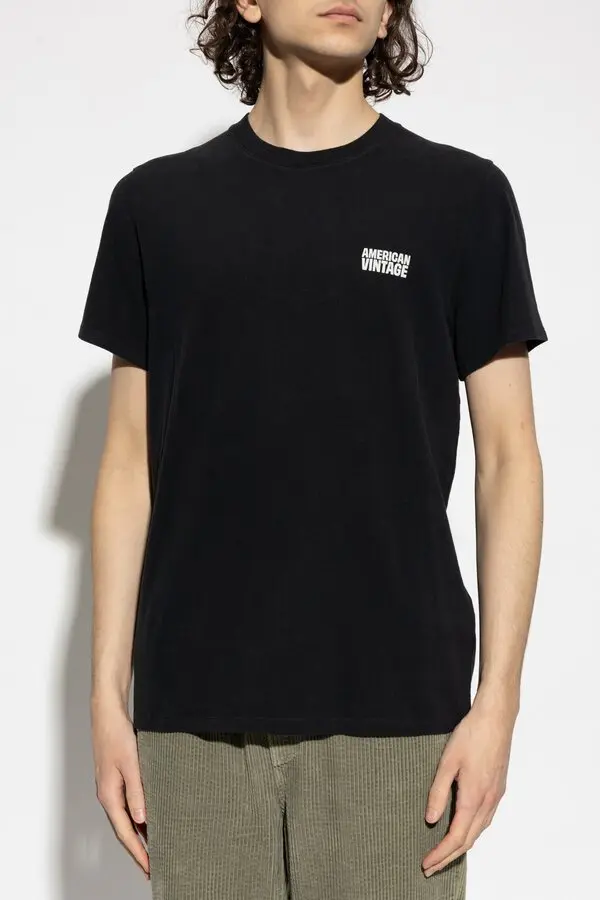 American Vintage T-shirt With Printed Logo - Black