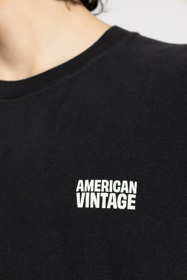 American Vintage T-shirt With Printed Logo - Black