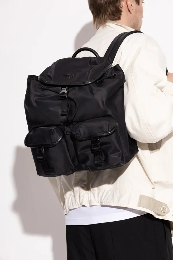 Emporio Armani Backpack With Buckled Pockets - Black