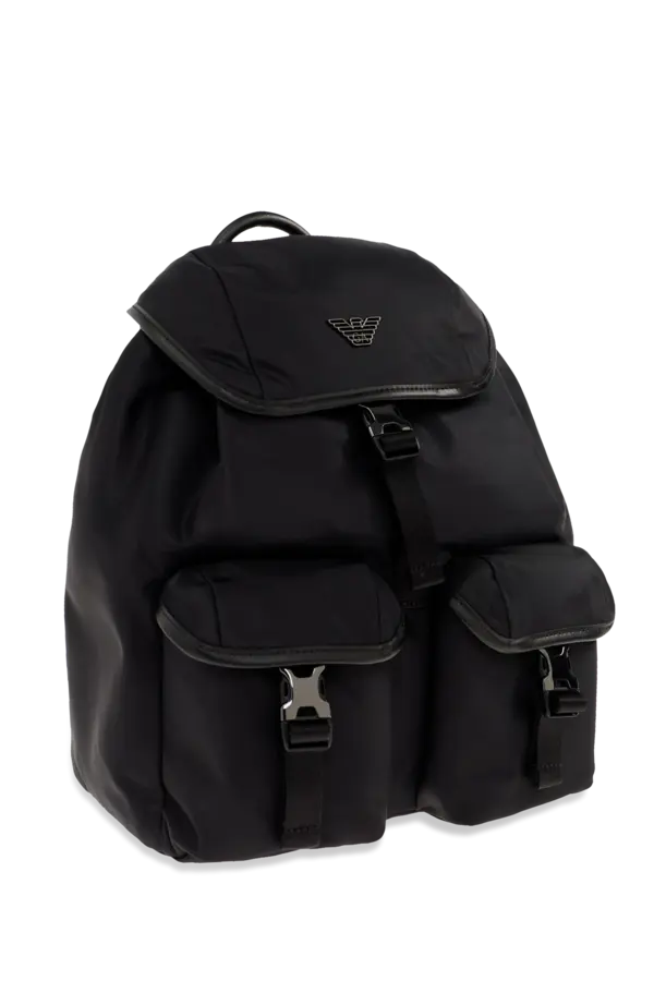 Emporio Armani Backpack With Buckled Pockets - Black