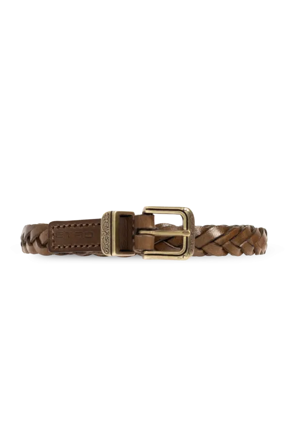 Etro Leather Belt With Woven Detail - Brown