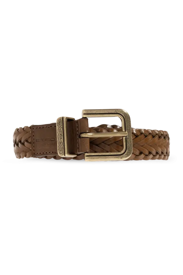 Etro Leather Belt With Decorative Braid - Brown