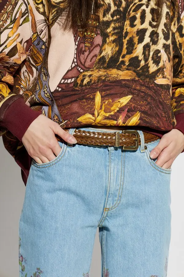 Etro Leather Belt With Decorative Braid - Brown