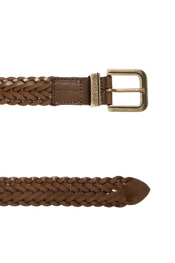 Etro Leather Belt With Decorative Braid - Brown