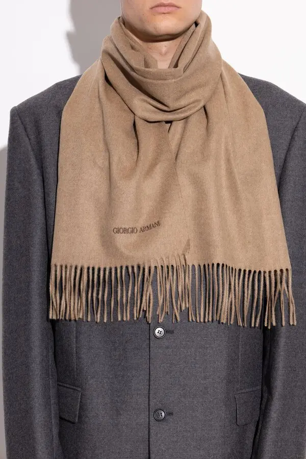 Giorgio Armani Cashmere Scarf With Fringes - Beige