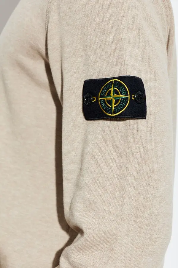 Stone Island Sweater With Logo Patch - Beige