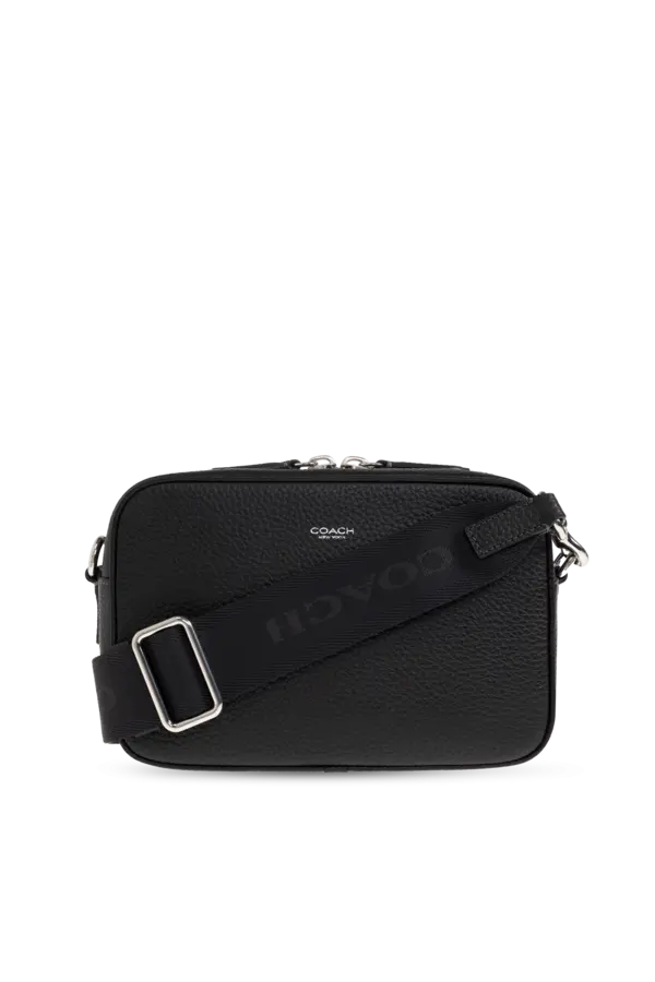 COACH Monogram Pebbled Leather Shoulder Bag - Black