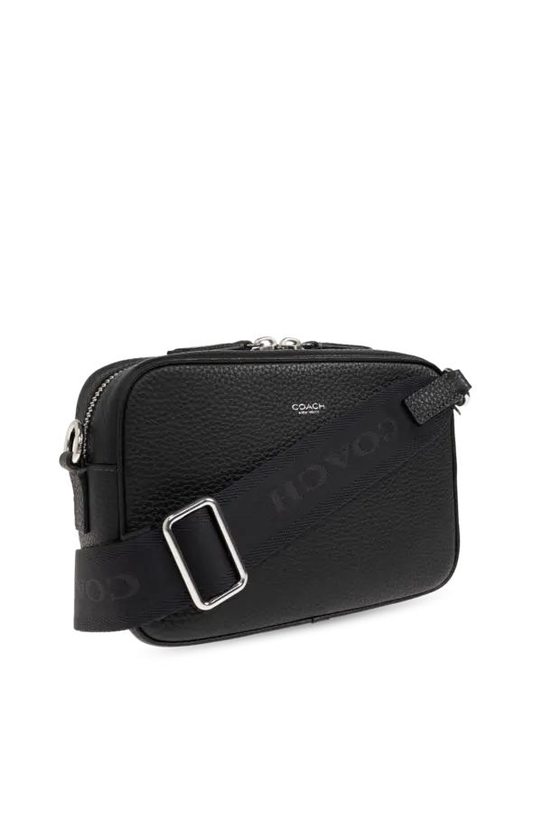 COACH Monogram Pebbled Leather Shoulder Bag - Black