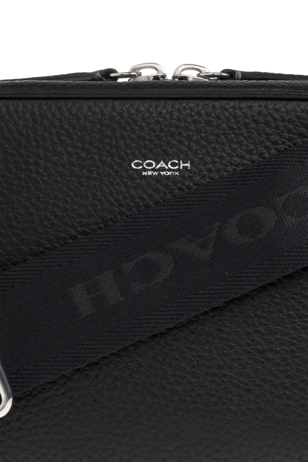 COACH Monogram Pebbled Leather Shoulder Bag - Black