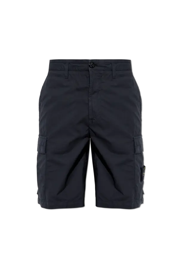 Stone Island Cargo Shorts With Logo Patch - Black