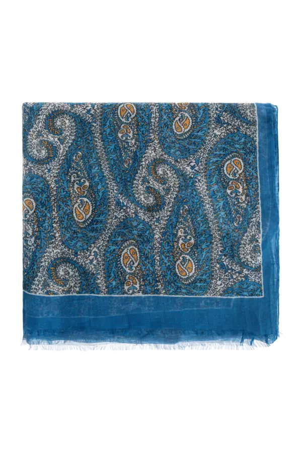 Etro Patterned Scarf With Raw Finish - Navy Blue