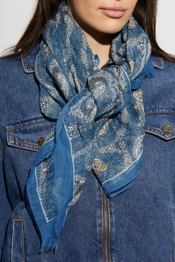Etro Patterned Scarf With Raw Finish - Navy Blue