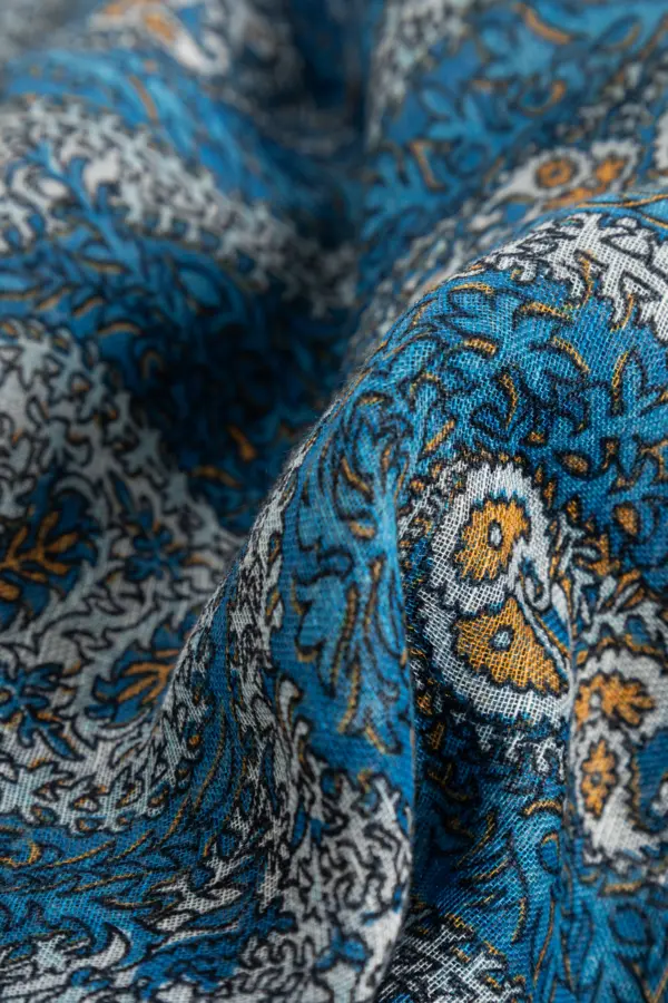 Etro Patterned Scarf With Raw Finish - Navy Blue