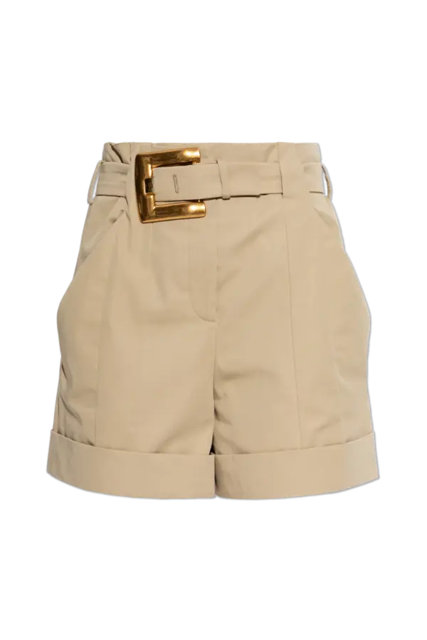 Balmain Belted Cotton Shorts - Beige