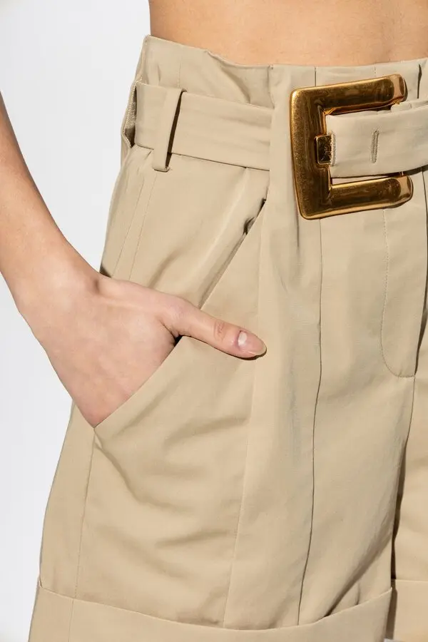 Balmain Belted Cotton Shorts