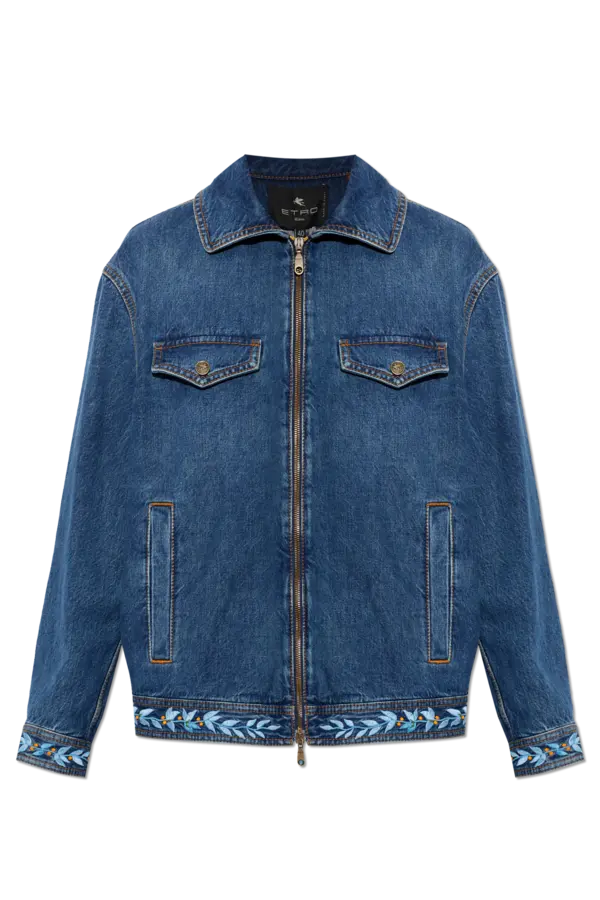 Etro Denim Jacket With Embroidered Embellishment - Navy Blue